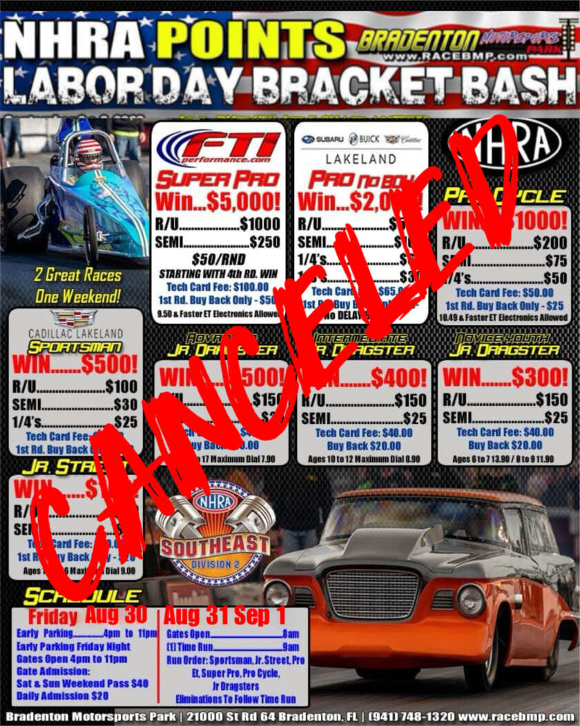 Labor Day Bracket Bash NHRA Points Race – Bradenton Motorsports Park